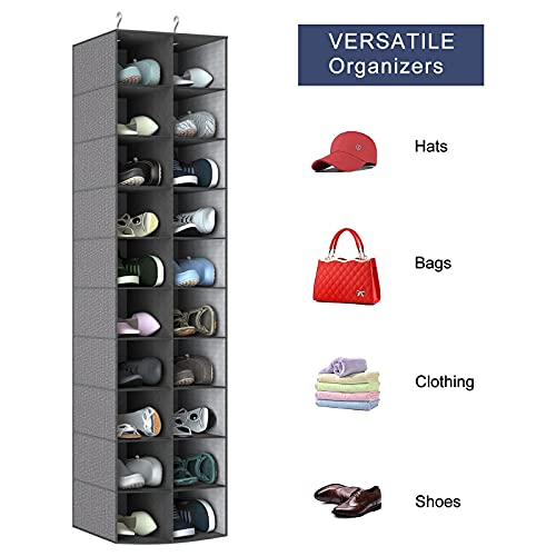 coastal rose Hanging Shoe Organizer for Closet, 20 Sections Hanging Closet Organizers and Storage Shelves, Space Saving Shoe Storage Rack Holder, Grey, 12''W×12''Dx 50''H