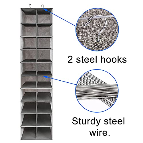 coastal rose Hanging Shoe Organizer for Closet, 20 Sections Hanging Closet Organizers and Storage Shelves, Space Saving Shoe Storage Rack Holder, Grey, 12''W×12''Dx 50''H