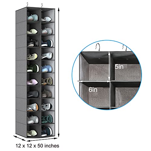 coastal rose Hanging Shoe Organizer for Closet, 20 Sections Hanging Closet Organizers and Storage Shelves, Space Saving Shoe Storage Rack Holder, Grey, 12''W×12''Dx 50''H