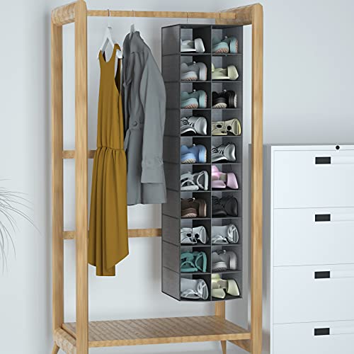 coastal rose Hanging Shoe Organizer for Closet, 20 Sections Hanging Closet Organizers and Storage Shelves, Space Saving Shoe Storage Rack Holder, Grey, 12''W×12''Dx 50''H