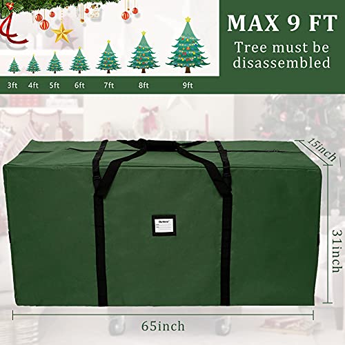 AerWo Christmas Tree Storage Bag, Extra Large Christmas Storage Containers Fits Up to 9ft Artificial Tree, Heavy-Duty Waterproof 600D Oxford Xmas Holiday Tree Bag with Card Slot(65β X 31β X 15β, Green)