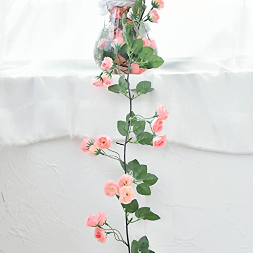 Mandy's 2pcs Pink Silk Rose Vine Garland Artificial Flowers with 69 Heads for Home Wedding Arch Floral Decorations