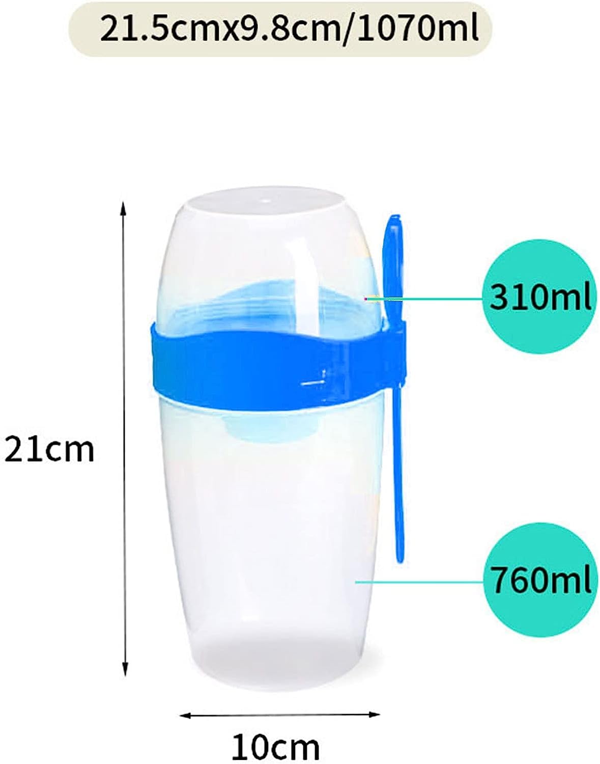 Habysedu Keep Fit Salad Meal Shaker Cup,Travel Cup with Snack Bowl, Portable Fruit and Vegetable Salad Cups Container with Fork & Salad Dressing Holder, Overnight Oats Containers with Lids(Blue)