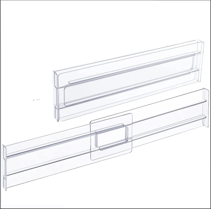 WJWSKI Drawer Dividers and Organizers 2 Set, 11-19" Expandable Dresser Drawers Dividers, 8cm Deep Drawer Separators for Clothing Storage, Adjustable Drawer Divider for Kitchen Utensils, Clear Plastic