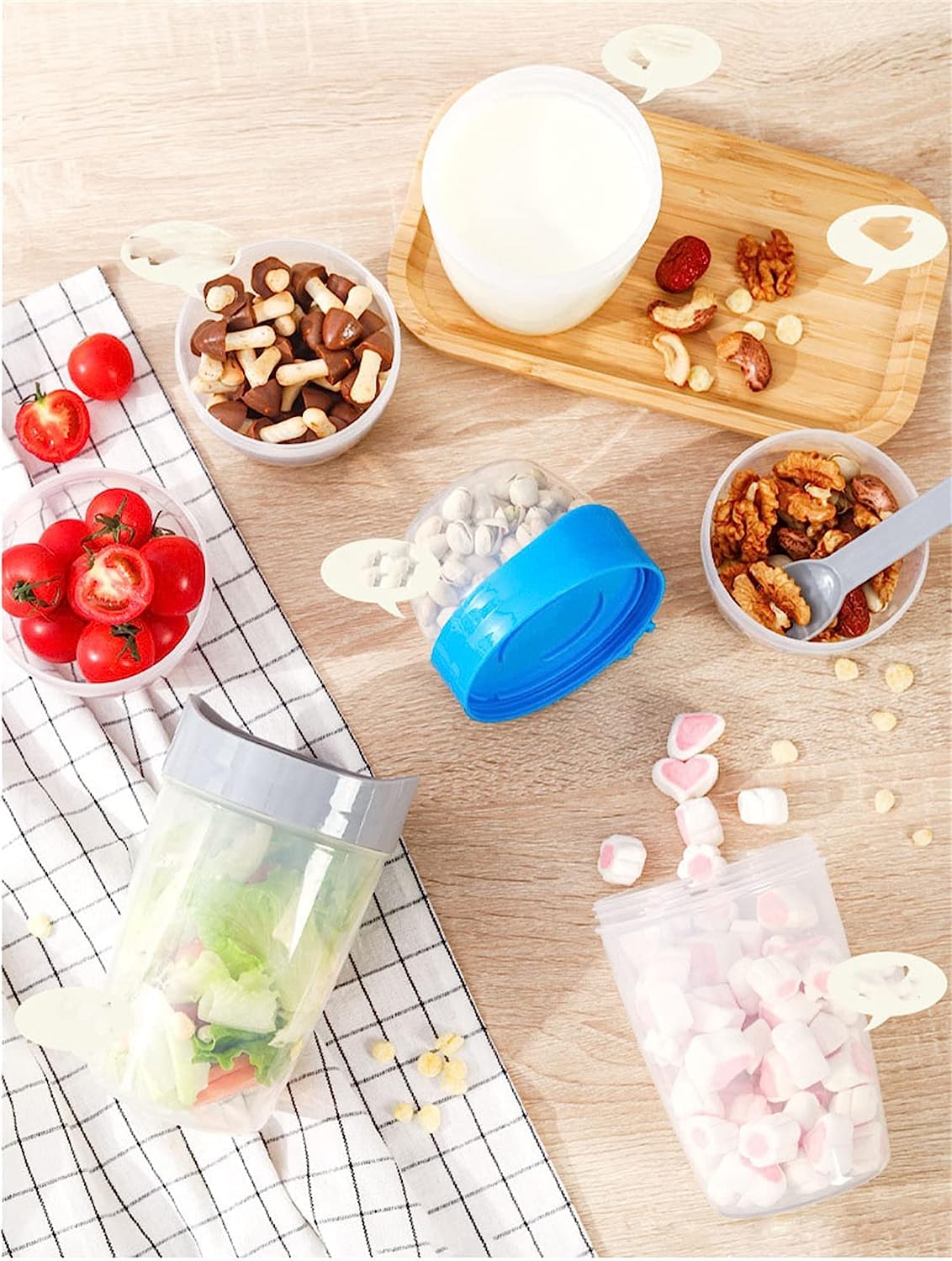 Habysedu Keep Fit Salad Meal Shaker Cup,Travel Cup with Snack Bowl, Portable Fruit and Vegetable Salad Cups Container with Fork & Salad Dressing Holder, Overnight Oats Containers with Lids(Blue)