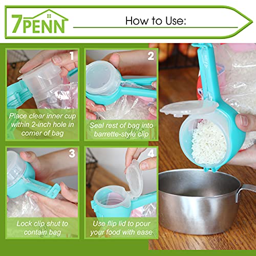7Penn Bag Clips for Food Set - 4pk Food Clips to Seal Pour Food Storage Bag Clip with Spout for Cereal, Snacks, and More