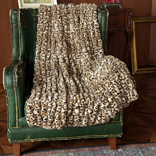 Faux Fur Throw Blanket Beige 50'' x 65'' - Soft Ruched Fuzzy Blankets for Couch, Luxurious Cozy Warm Plush Throws Thick Fluffy Blanket for Bed Sofa Home Decor Winter