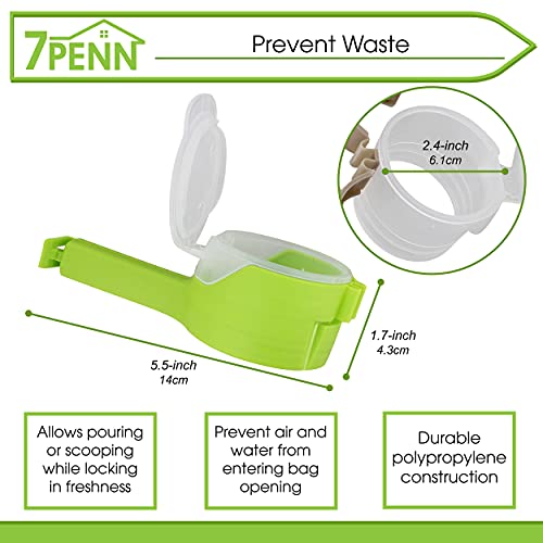 7Penn Bag Clips for Food Set - 4pk Food Clips to Seal Pour Food Storage Bag Clip with Spout for Cereal, Snacks, and More
