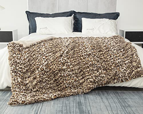 Faux Fur Throw Blanket Beige 50'' x 65'' - Soft Ruched Fuzzy Blankets for Couch, Luxurious Cozy Warm Plush Throws Thick Fluffy Blanket for Bed Sofa Home Decor Winter