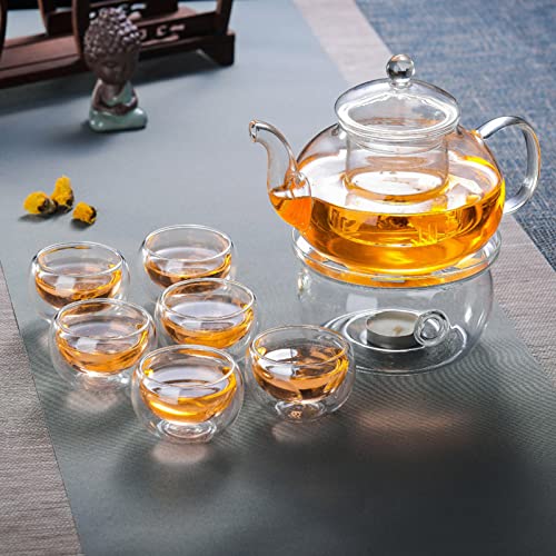 Small Glass Teapot with Infuser,Tea Pot Stovetop Safe Blooming and Loose Leaf Tea Maker Set (13.5 OZ/400ML)