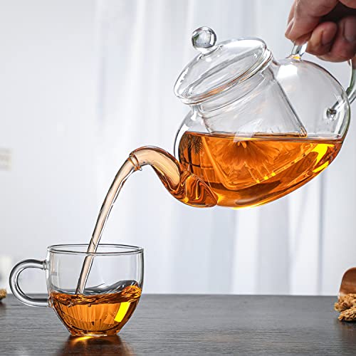 Small Glass Teapot with Infuser,Tea Pot Stovetop Safe Blooming and Loose Leaf Tea Maker Set (13.5 OZ/400ML)