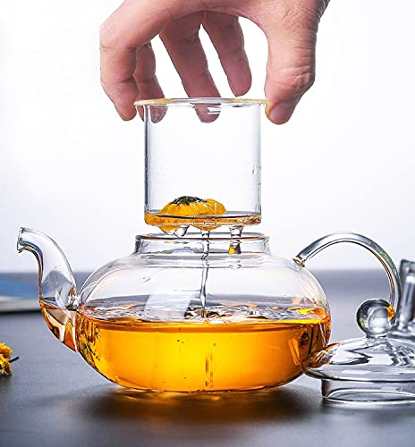 Small Glass Teapot with Infuser,Tea Pot Stovetop Safe Blooming and Loose Leaf Tea Maker Set (13.5 OZ/400ML)