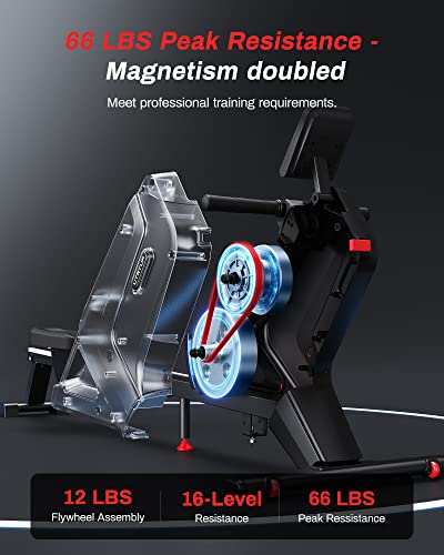Magnetic Rowing Machine, UTRYUP Bluetooth Rower Machine for Home, Upgrade Resistance Strength with 16 Levels, Custom Widened Foot Pedals, 350 Lbs Weight Capacity
