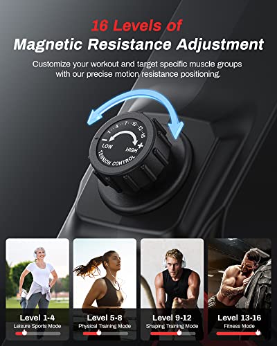 Magnetic Rowing Machine, UTRYUP Bluetooth Rower Machine for Home, Upgrade Resistance Strength with 16 Levels, Custom Widened Foot Pedals, 350 Lbs Weight Capacity