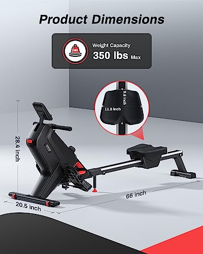 Magnetic Rowing Machine, UTRYUP Bluetooth Rower Machine for Home, Upgrade Resistance Strength with 16 Levels, Custom Widened Foot Pedals, 350 Lbs Weight Capacity