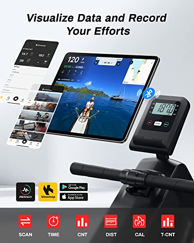Magnetic Rowing Machine, UTRYUP Bluetooth Rower Machine for Home, Upgrade Resistance Strength with 16 Levels, Custom Widened Foot Pedals, 350 Lbs Weight Capacity