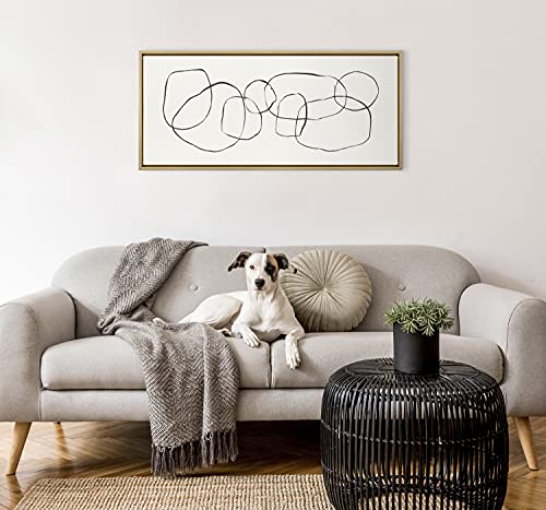 Kate and Laurel Sylvie Dancing Circles Framed Linen Textured Canvas Wall Art by Teju Reval of SnazzyHues, 18x40 Gold, Neutral Abstract Wall Decor
