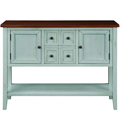 DERCASS Retro Style Buffet Sideboard Wood Console Table with Bottom Shelf,Easy Assemble,for Living Room,Kitchen,Entryway (Retro Blue)