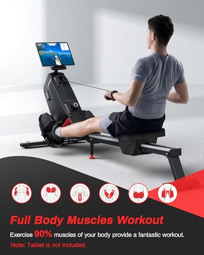 Magnetic Rowing Machine, UTRYUP Bluetooth Rower Machine for Home, Upgrade Resistance Strength with 16 Levels, Custom Widened Foot Pedals, 350 Lbs Weight Capacity