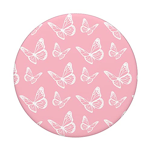 Cute Pink White Butterfly Aesthetic Print Butterflies PopSockets Swappable PopGrip