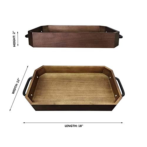 Serving Tray for Coffee Table Wood Decorative Tray with Handles for Eating Ottoman Wooden Food Large Breakfast Tea Couch Dinner Trays for Living Room