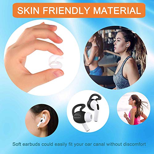 Ear Covers and Hooks Accessories Compatible with Apple AirPods Pro, 4 Pairs Professional Anti-Slip Silicone Earbuds Tips Hook Compatible with Apple Airpods Pro (2 White+2 Black)