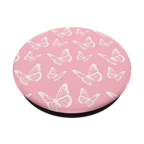 Cute Pink White Butterfly Aesthetic Print Butterflies PopSockets Swappable PopGrip