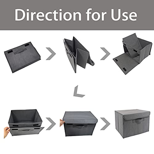 Storage Bins, Foldable Storage Cubes with Lids and Handles, Large Fabric Storage Baskets with Doule Doors Design for Clothes, Toys, Books, Closet, and Shelves etc. Storage Dark Grey (2-Pack 15.4" x 10.2" x 10.2")