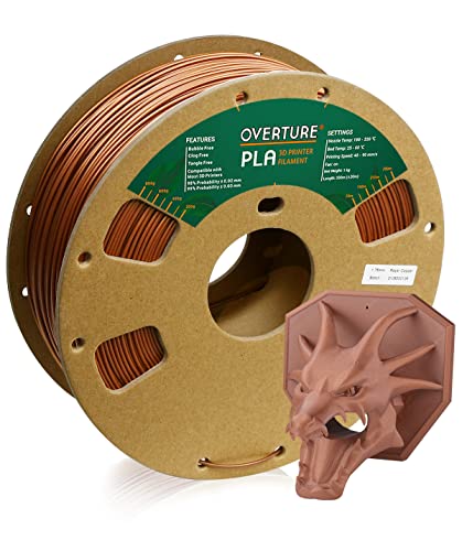 OVERTURE PLA Filament 1.75mm PLA 3D Printer Filament, 1kg Cardboard Spool (2.2lbs), Dimensional Accuracy +/- 0.03mm, Fit Most FDM Printer (Royal Copper)