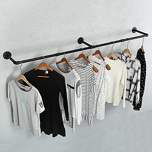 72inch Industrial Pipe Clothes Rack Wall Mount For Hanging Rod Bar for Laundry Room Up to Max Load 135Lb Black (72inch(1 Pack))