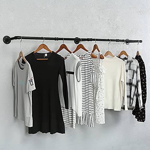 72inch Industrial Pipe Clothes Rack Wall Mount For Hanging Rod Bar for Laundry Room Up to Max Load 135Lb Black (72inch(1 Pack))