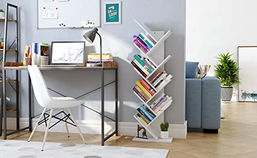 Yusong Tree Bookshelf, 9-Tier Floor Standing Bookcase for Living Room Bedroom, Utility Organizer Shelves for Home Office, White