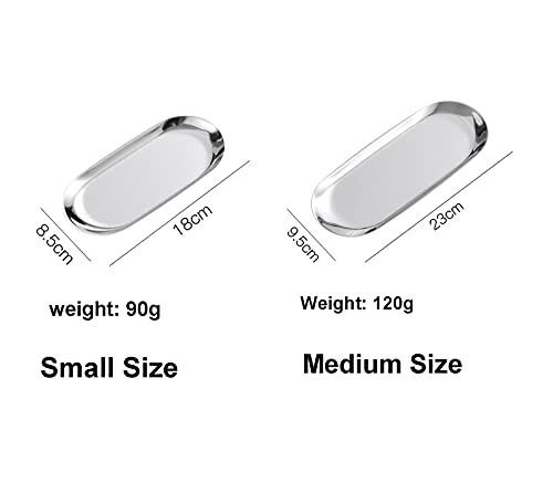 1 Pcs 9 Inch x 3.8 Inch Trinket Tray, Silver Stainless Steel, for Serving Trays Towel Storage Dish Plate Tea Fruit Trays Cosmetics Jewelry Plate Decorative Storage Tray