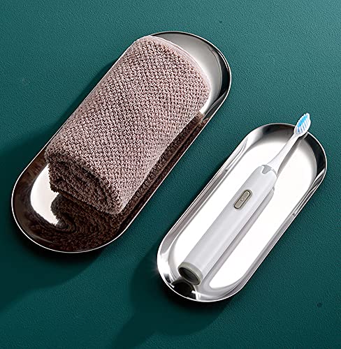 1 Pcs 9 Inch x 3.8 Inch Trinket Tray, Silver Stainless Steel, for Serving Trays Towel Storage Dish Plate Tea Fruit Trays Cosmetics Jewelry Plate Decorative Storage Tray