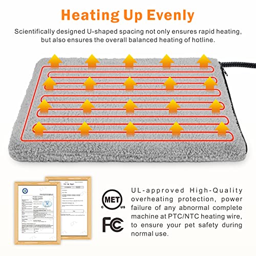 SHU UFANRO Heated Cat Bed,6 Adjustable Temperature Pet Heating Pad Indoor for Dogs Cats Waterproof Dogs Heating Mat with Timer, Auto Power Off,Chew Resistant Cord Warm House Electric Pet Pad