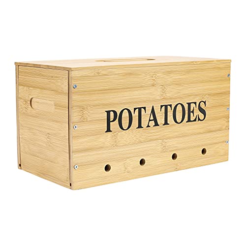 Xbopetda Potato Storage, Bamboo Storage Bin for Potato, Kitchen Storage Canister with Wooden Lid & Aerating Storage Holes - Kitchen Pantry Organizer Box Fruit Vegetable Fresh Keeper (Needed Assemble)