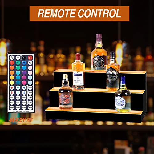 MESAILUP LED Lighted Liquor Bottle Display 24Inch 3 Step Illuminated Bottle Shelf 3 Tier Home Bar Drinks Commercial Lighting Shelves with Remote Control