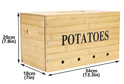Xbopetda Potato Storage, Bamboo Storage Bin for Potato, Kitchen Storage Canister with Wooden Lid & Aerating Storage Holes - Kitchen Pantry Organizer Box Fruit Vegetable Fresh Keeper (Needed Assemble)