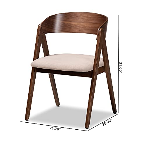 Baxton Studio Danton Dining Chair Beige Fabric Upholstered and Walnut Brown Finished Wood 2-Piece Dining Chair Set