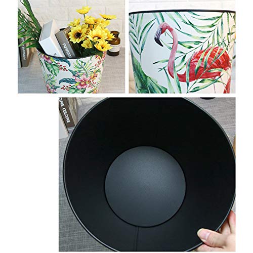 Wansan Iron and Leather Round Large Household Trash Can, Creative Can Without Lid,Suitable for Cans in Bathrooms, Kitchens, Home Offices, Bedrooms, Offices-10L Palm Tree Green Leaf 21*26cm