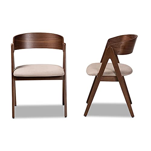 Baxton Studio Danton Dining Chair Beige Fabric Upholstered and Walnut Brown Finished Wood 2-Piece Dining Chair Set