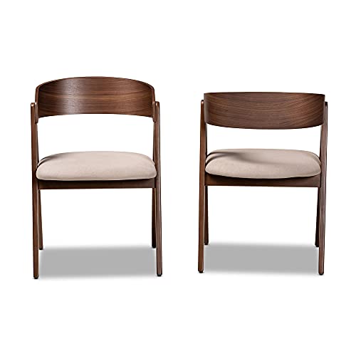 Baxton Studio Danton Dining Chair Beige Fabric Upholstered and Walnut Brown Finished Wood 2-Piece Dining Chair Set