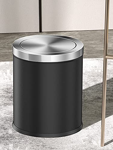 4 Gallon Black Stainless Steel Bathroom Trash can Garbage can Wastebasket Bin with Lids for Kitchen Bedroom Living Room Office(Black)