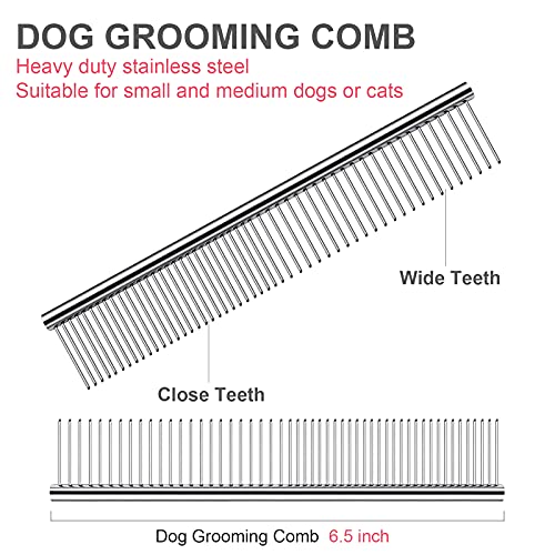 FAIGEO Dog Grooming Scissors Kit with Safety Round Tips Stainless Steel Professional Dog Grooming Shears Set - Thinning, Curved Scissors and Comb for Dog Cat Pet