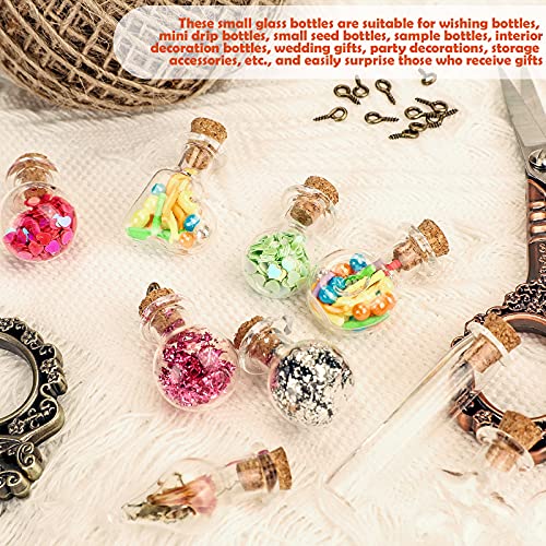 100 Pieces Small Mini Glass Bottles Jars with Cork Stopper Set Tiny Empty Refillable Wishing Bottles Drifting Bottles with Eye Screws Funnels and Rope for DIY Crafts Bead Containers, 10 Shapes