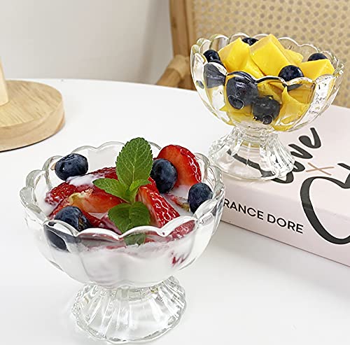 Lawei 6 Pack Glass Dessert Bowls - 5 Oz Glass Ice Cream Cups Mini Trifle Footed Dessert Bowls for Dessert, Sundae, Ice Cream, Salad, Cocktail, Condiment, Trifle