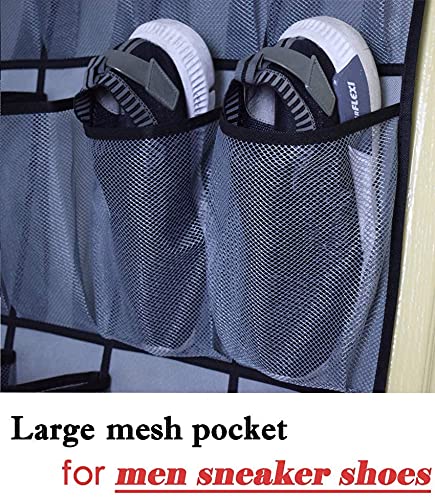 Over The Door Hanging Shoe Organizer 24 Extra Large Mesh Pockets Hanging Shoe Rack Holders for Closet Storage Men Sneakers,High Heeled Shoes,Double Stitching with 4 Metal Hooks,Gray 65.4"X23.6"