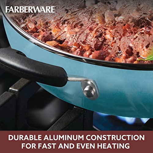 Farberware Smart Control Nonstick Frying/Skillet/Everything Pan with Lid and Side Handles, 11.25 Inch, Aqua