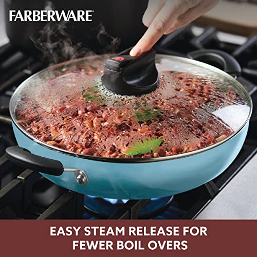 Farberware Smart Control Nonstick Frying/Skillet/Everything Pan with Lid and Side Handles, 11.25 Inch, Aqua