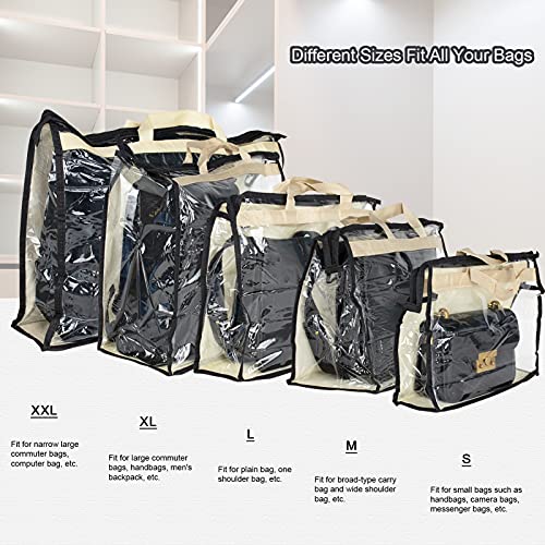 10Pcs Clear Handbag Storage Organizer Dust Cover Bags, LASZOLA 5 Sizes Transparent Purse Protector Storage Bag with Zipper and Handle for closet shelf - Dustproof & Moistureproof (Black+ Beige)